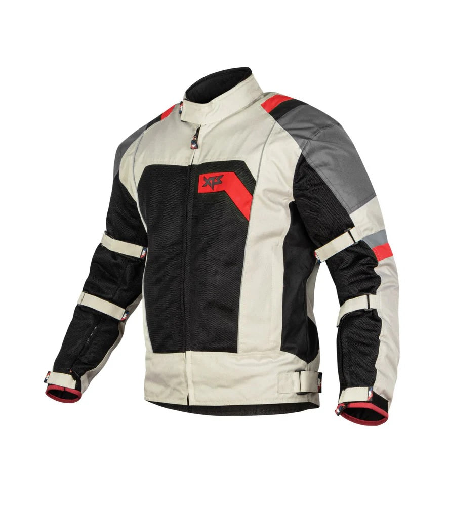 XTS Speedway Off White Grey Red Riding Jacket – AH Helmets