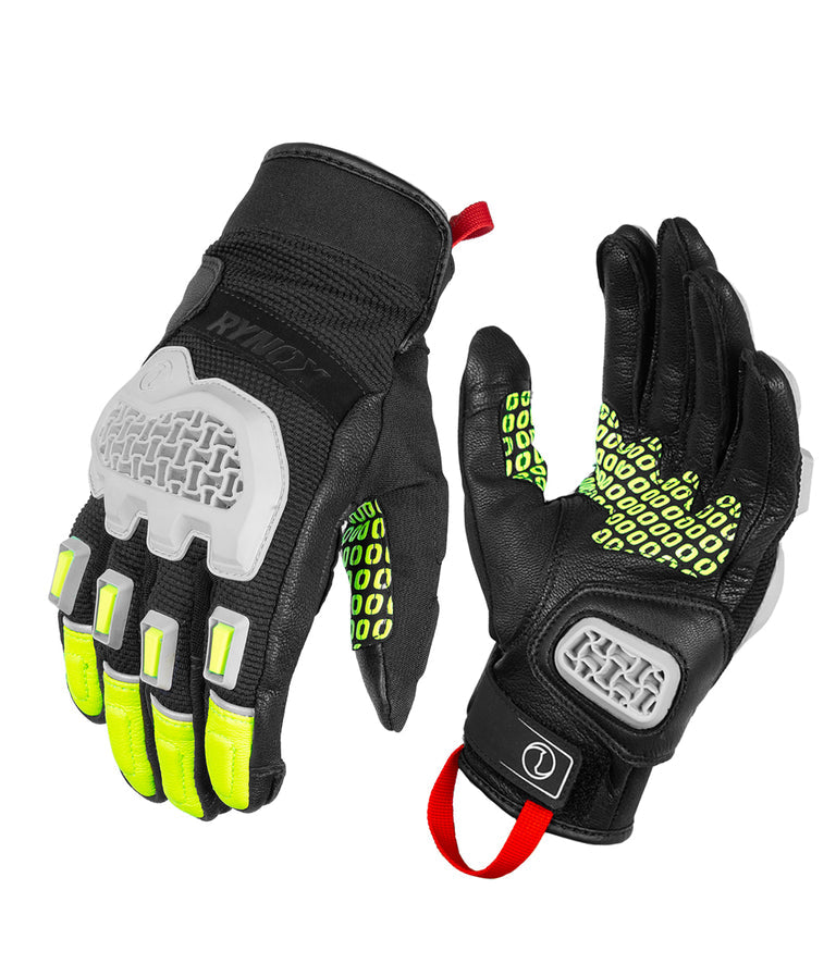 Rynox Gravel Dualsports Black HiViz Green Gloves – AH Helmets